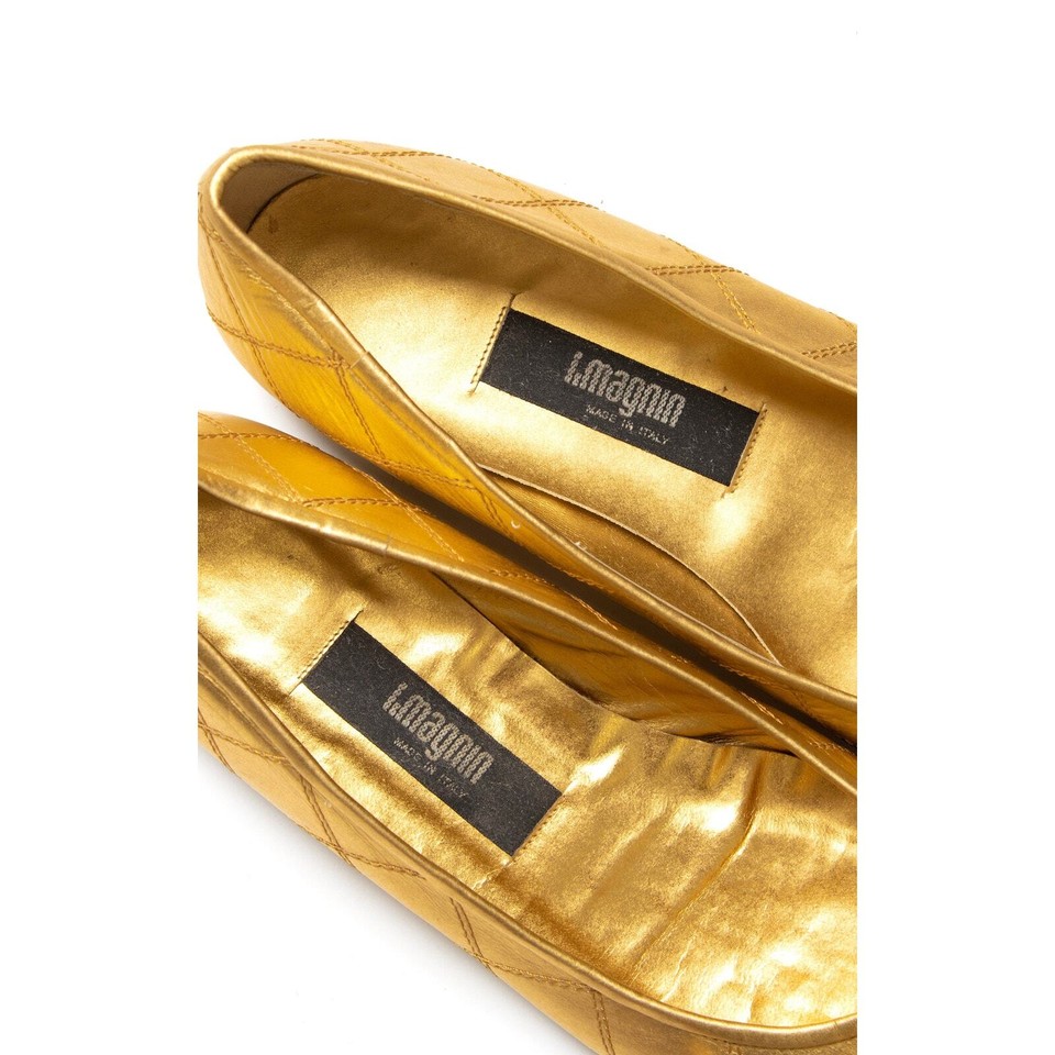 Vintage 1980s 80s Ballet Flats Metallic Gold Leather NWT Quilted Shoes ...