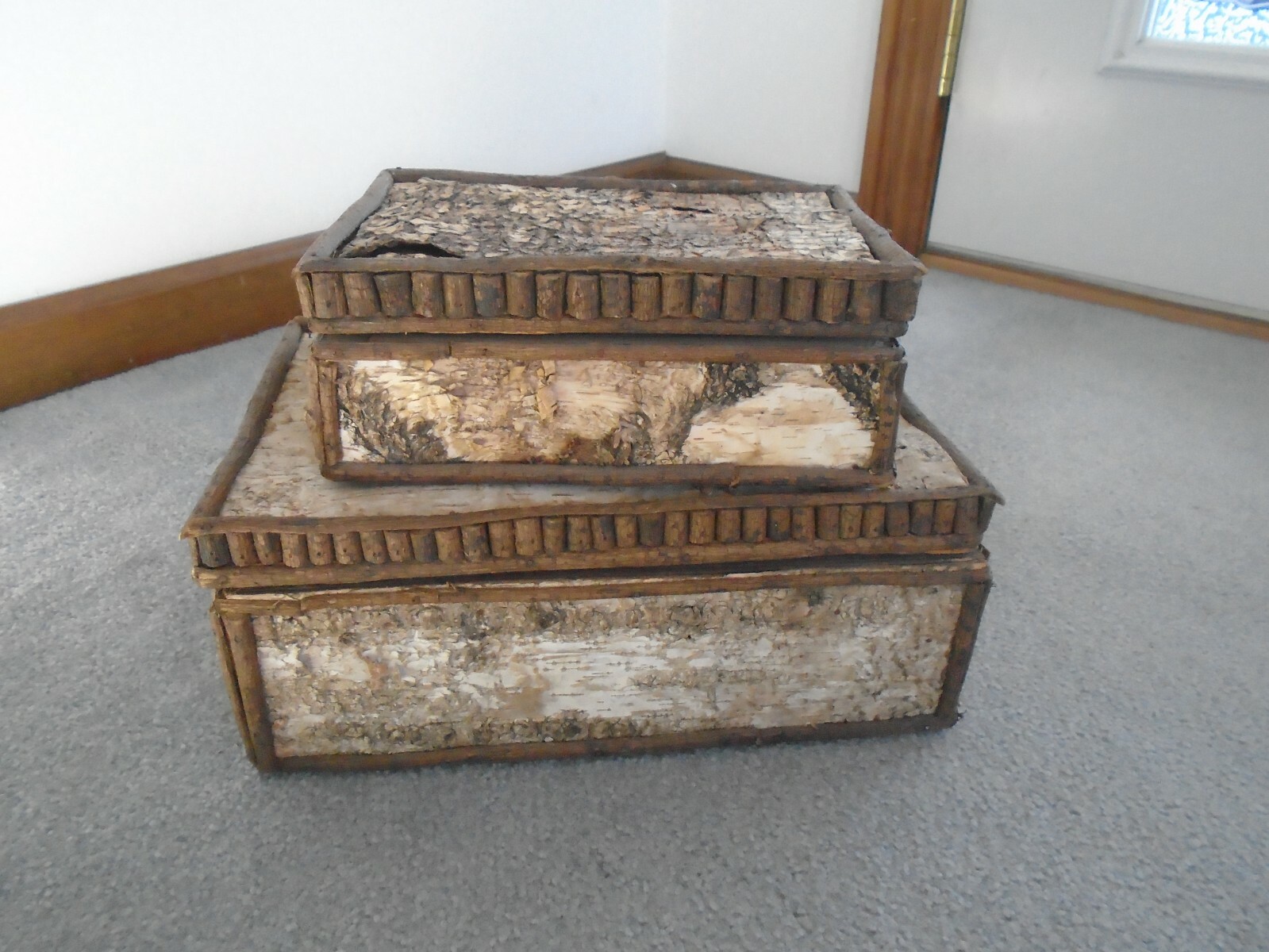 Rustic Wooden Birch bark twig Hinged Storage boxes Set of 2 Decor Home ...