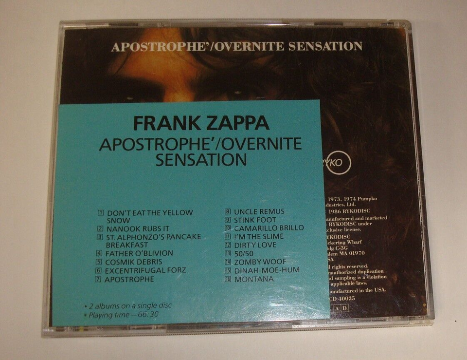 Frank Zappa - Apostrophe / Overnight Sensation. Rykodisc CD 40025. | eBay