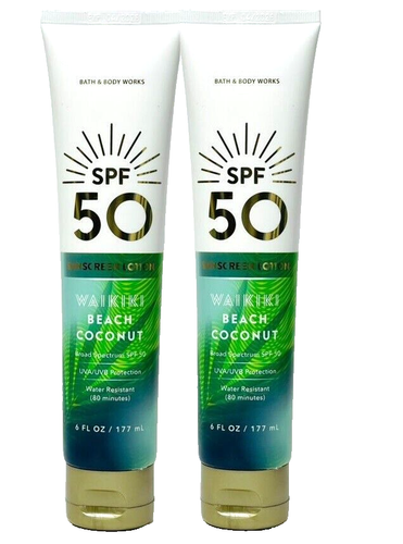 2 BATH & BODY WORKS SUNSCREEN LOTION SPF 50 WAIKIKI BEACH COCONUT 6 FL ...