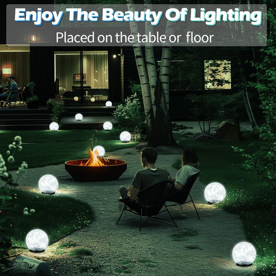 Garden Solar Ball Lights Outdoor Waterproof, 80 LED Cracked Glass Globe ...