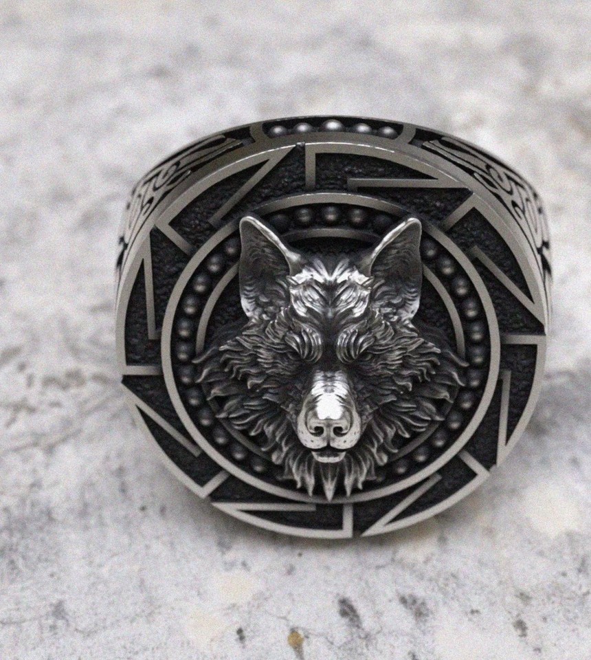 Wolf Head Warlock Jungle Animal 925 Sterling Silver Oxidized Men's ...