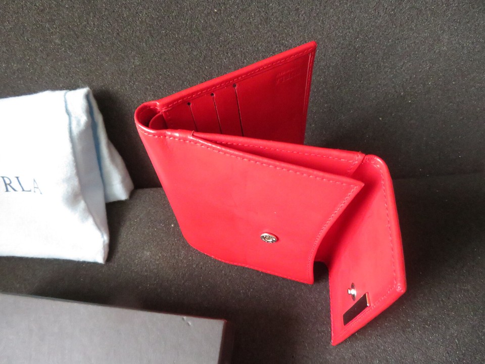 Leather Furla Bifold Wallet Multi Pocket Gusset Change Purse Deep Red ...