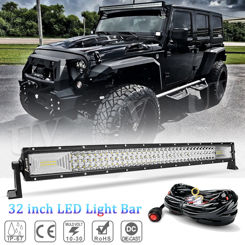 32 Inch LED LIGHT BAR Tri Row Spot Flood Combo Truck Offroad 4WD ATV ...