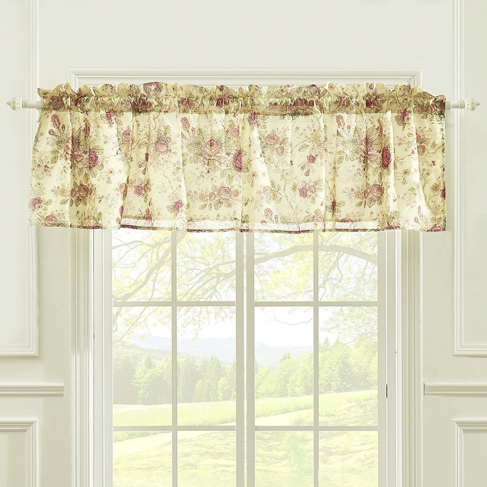 ANTIQUE ROSE VALANCE : CHIC CREAM YELLOW SHABBY ROSES VINTAGE WINDOW | eBay