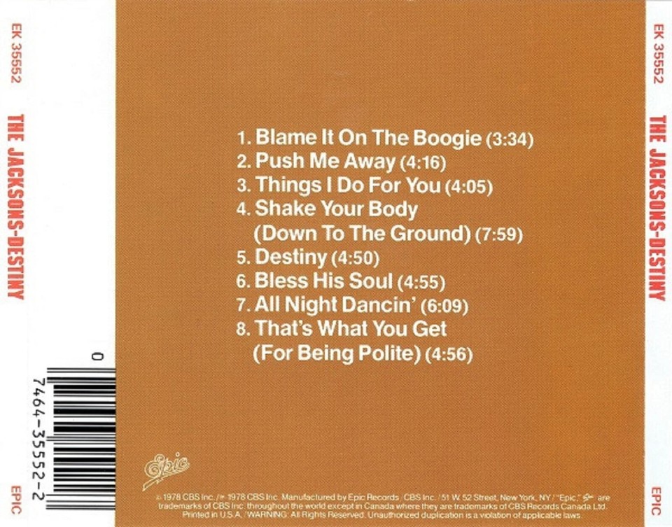 Destiny by The Jacksons (CD 1978, Epic) Rare (Michael Jackson ...