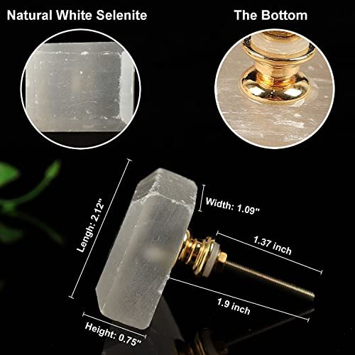 4pcs White Square Cabinet Knobs Selenite Crystal Stone Handle Pulls Large for... | eBay