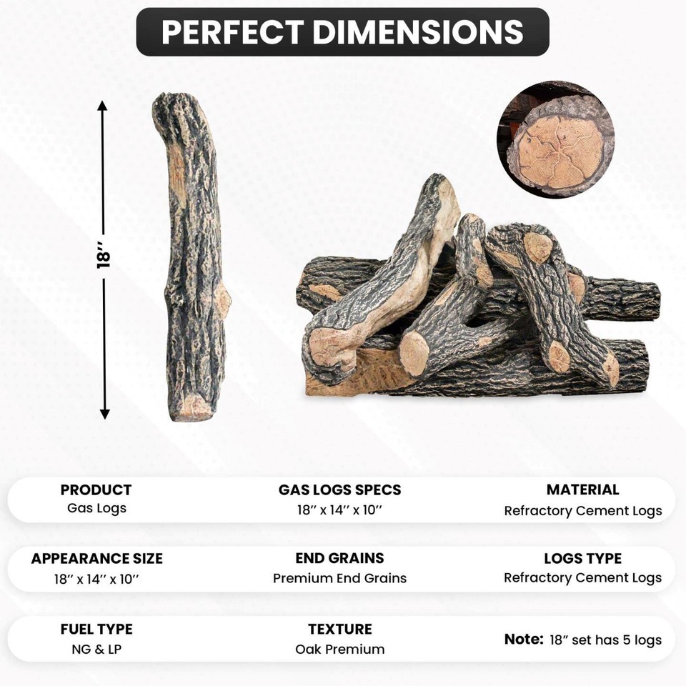 18" 24" 30" Great Oak Premium Decorative Vented Gas Fireplace Logs ...