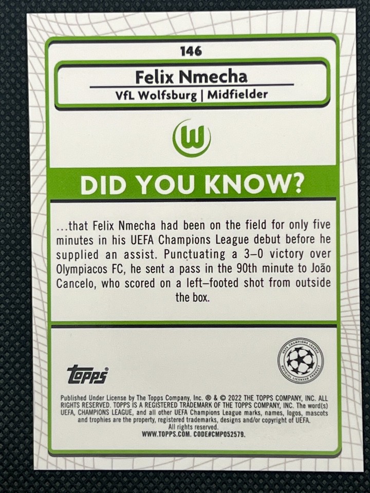2021-22 Topps Merlin Felix Nmecha RC #146 VfL Wolfsburg 24D | eBay