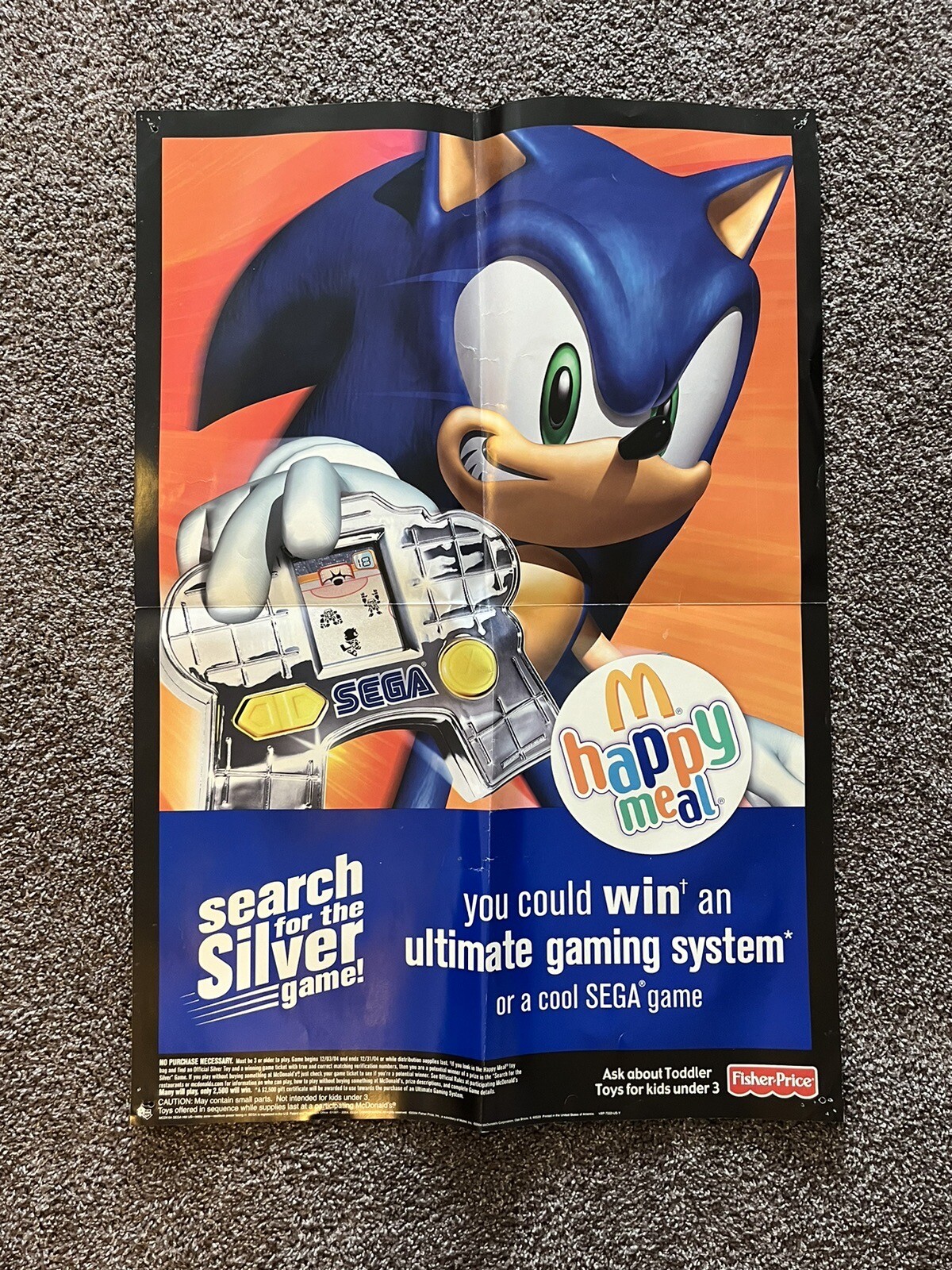 EXTREMELY RARE Sonic Hedgehog McDonalds Happy Meal SEGA Window Poster ...