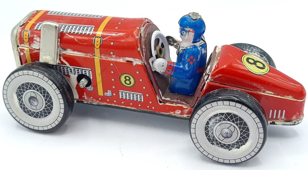 VINTAGE 1958 RED RACE CAR TIN METAL DIECAST SPEED VEHICULE TOY JOUET ...