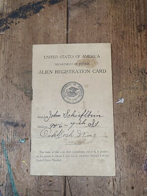 Ultra Rare WW1 US Department of Justice Alien Registration Card German ...