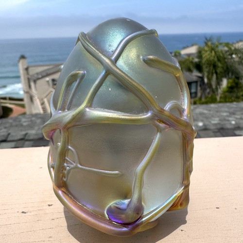 CHUCK WALTERS vintage 94 studio art glass egg paperweight sculpture ...