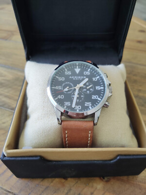Akribos XXIV Mens Watch Chronograph 44mm with Brown Tan Strap With Box ...