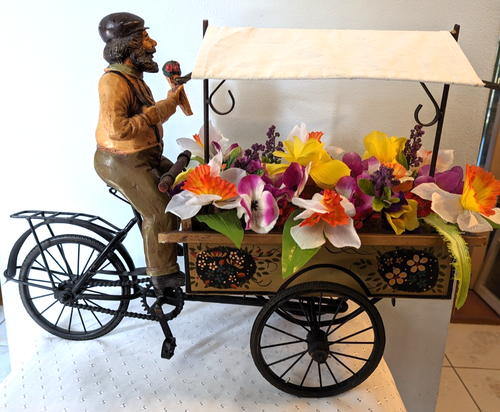 Vintage-Figurine-Flower Cart Salesman On Bike - Replaceable Flowers-19 ...