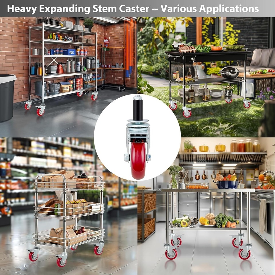 4 Inch Prep Table Caster Wheels Set of 4 Heavy duty Expanding Stem ...