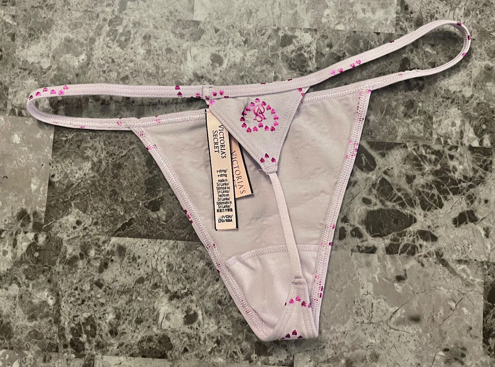 NWT VICTORIA'S SECRET LAVENDER METALLIC HEART STRETCH V STRING THONG ...