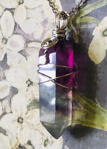 Natural rainbow fluorite crystal point wire wrapped pendant | eBay