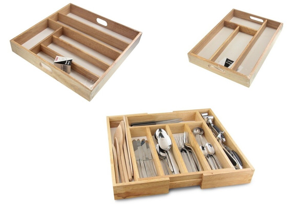New Cutlery Organiser Drawer Storage Tray Wooden Bamboo Expandable ...