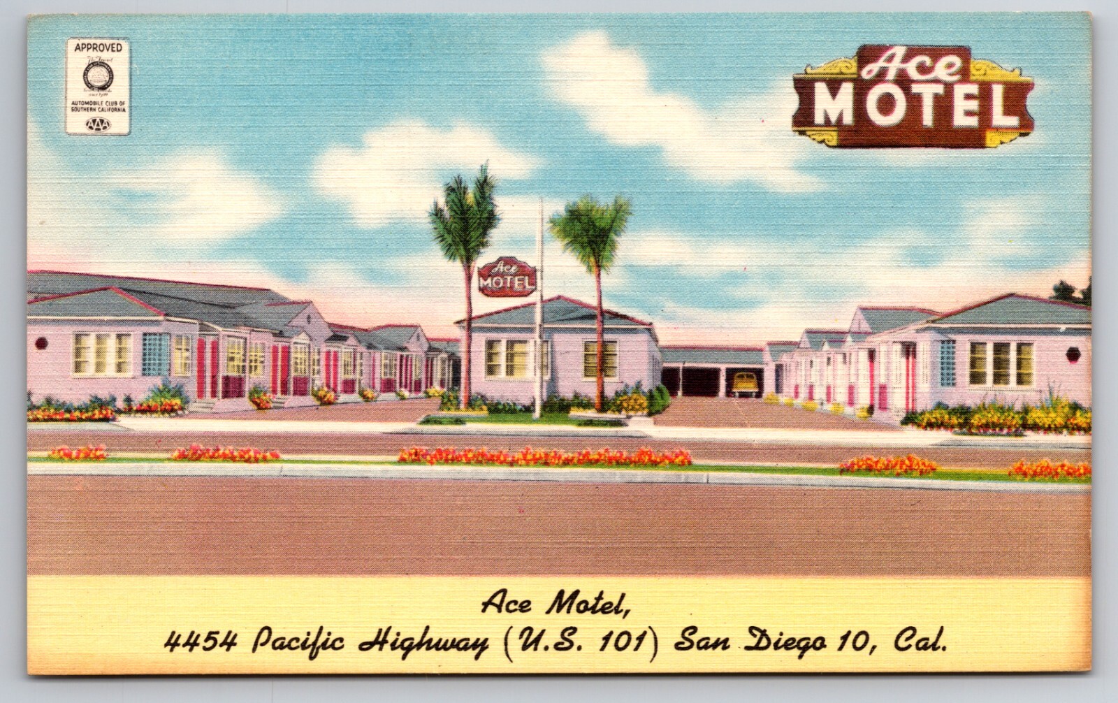 Ace Motel Pacific Highway US 101 San Diego California Linen c1950 ...