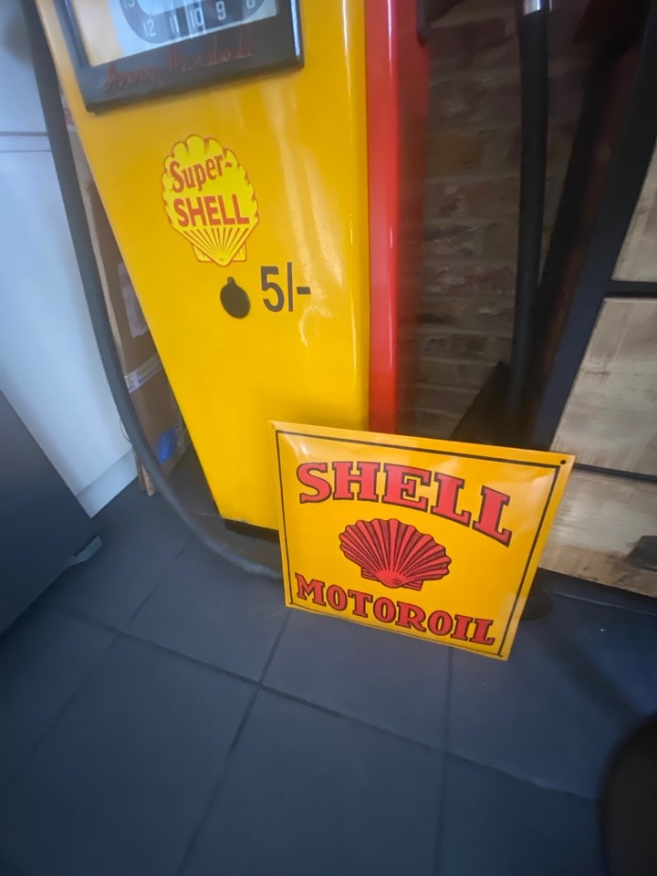 Large Retro Shell Oil Enamel Metal Garage Workshop Advertising Sign ...