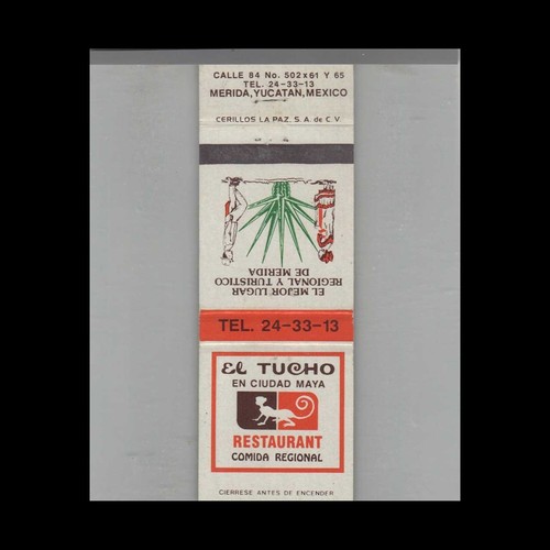 Matchbook Cover Monkey El Tucho Restaurant Comida Regional Merida ...