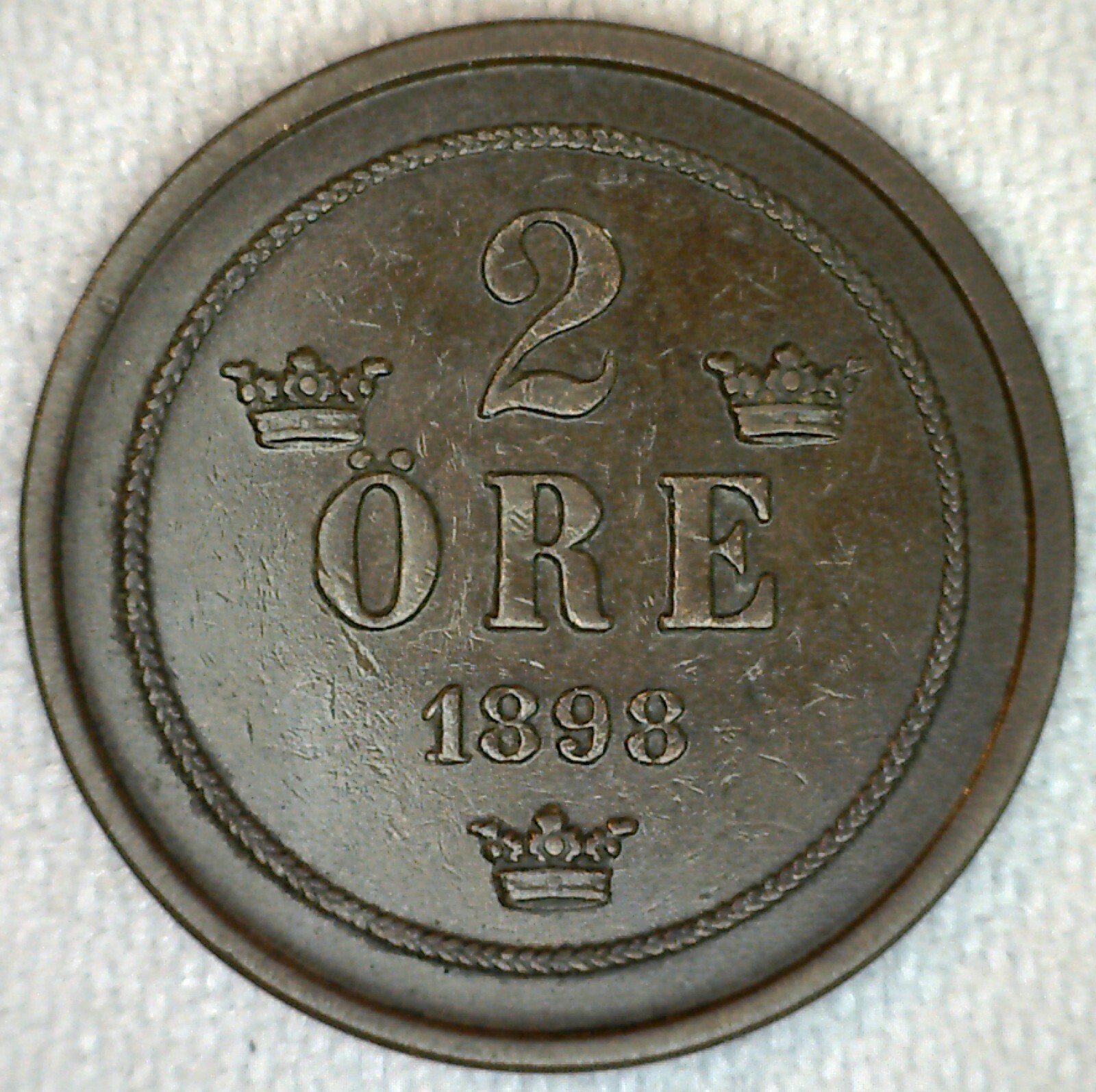 1898 Sweden Bronze 2 Ore Coin XF Extra Fine Bronze Swedish Two Ore Coin ...