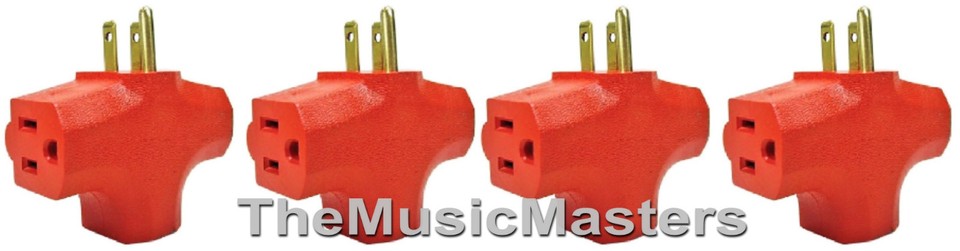 (4) Grounded 3-Way Electric Adapter 3 Outlet AC Wall Plug Triple Power ...