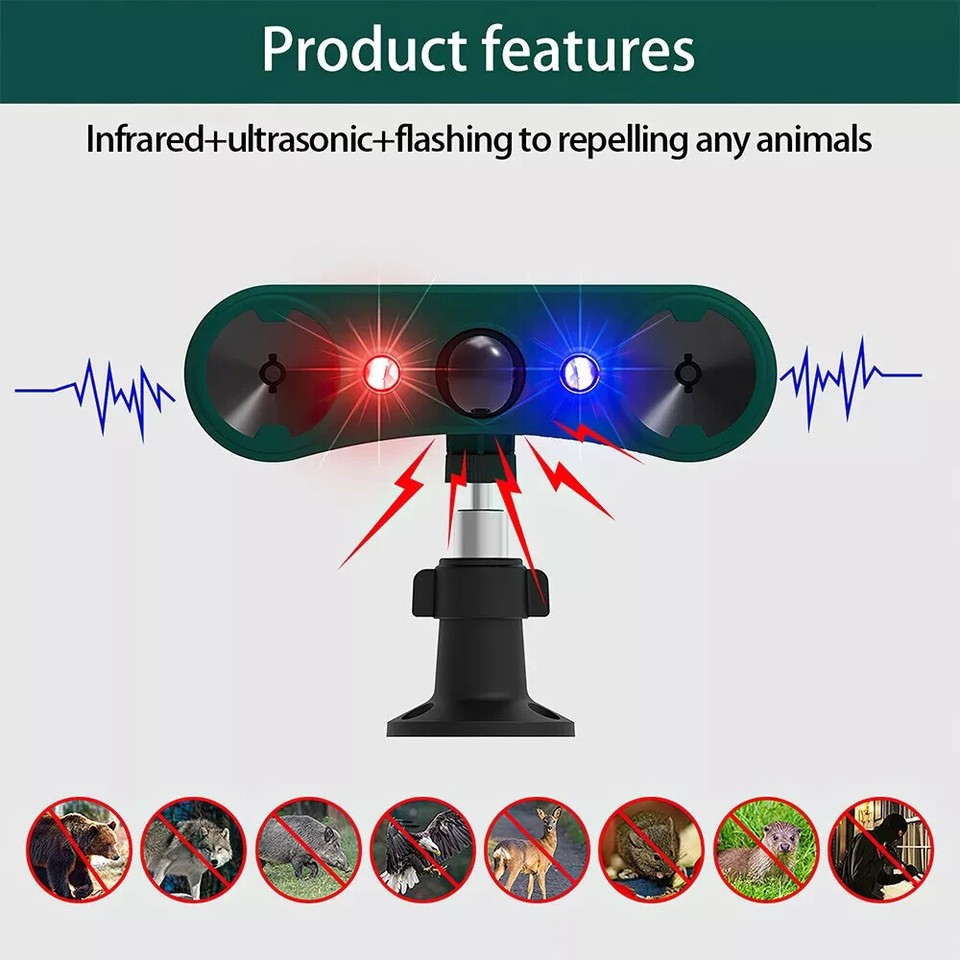 Loud 2*130db Solar Outdoor Motion Sensor Alarm Siren Ultrasonic Animal ...