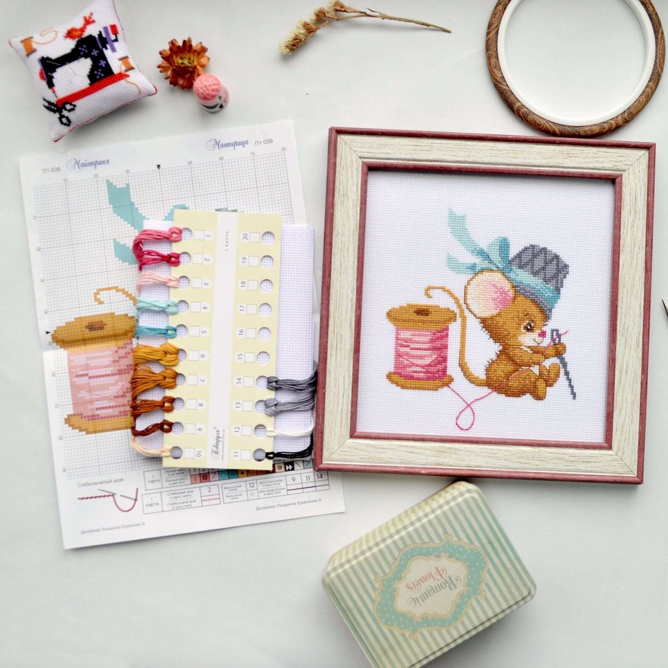 Seamstress Mouse Cross Stitch Kit Easy Counted Pattern DIY Beginners ...