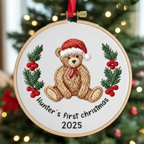 Personalized Bear First Christmas Embroidered Ornament, Baby 1st ...