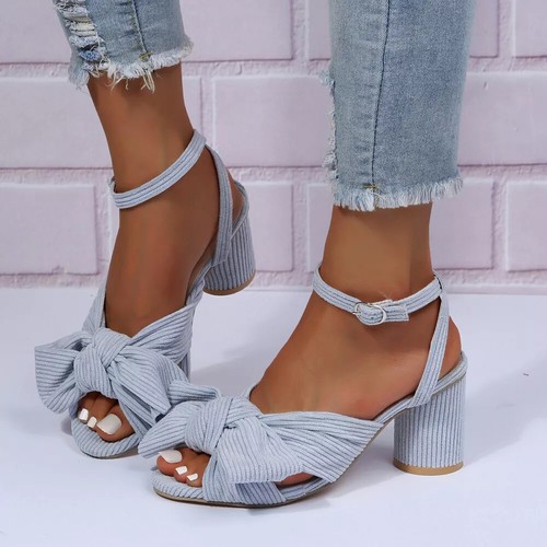 Sandales Femmes Talon Confortable 7 CM Bleu Élégant Cuir Synthetique ...