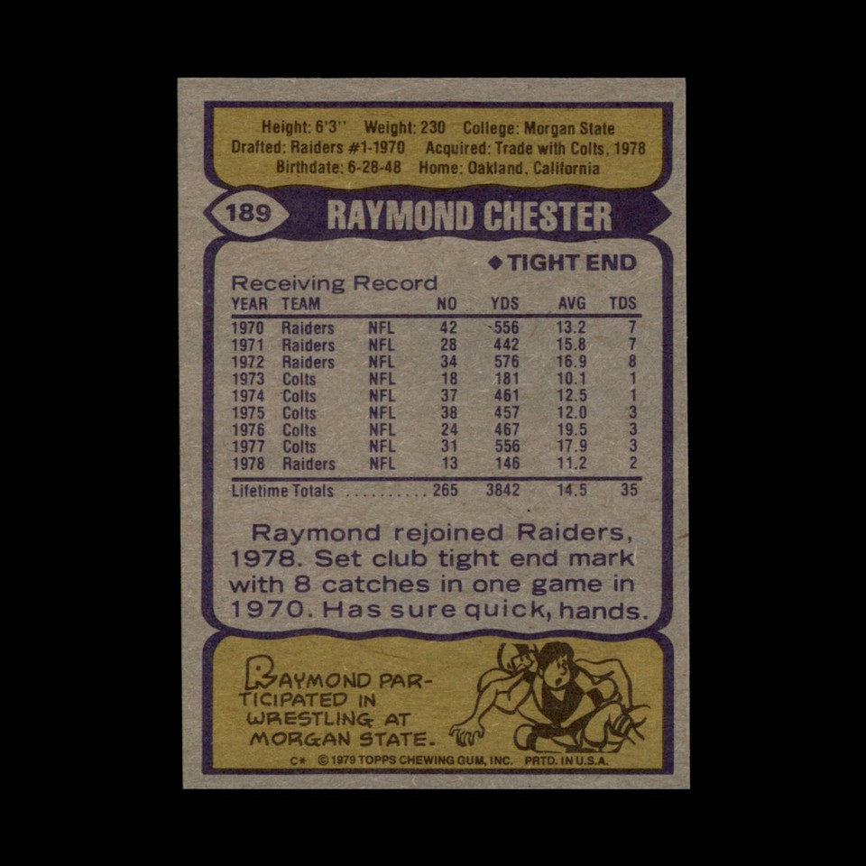 RAYMOND CHESTER 1979 TOPPS Set Break FOOTBALL CARD RAIDERS #189 Legend ...