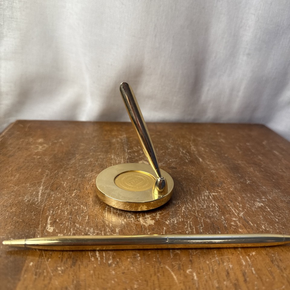 BYU Gold Plated Desk Set Ballpoint Pen Stand Collector Office Alumni ...