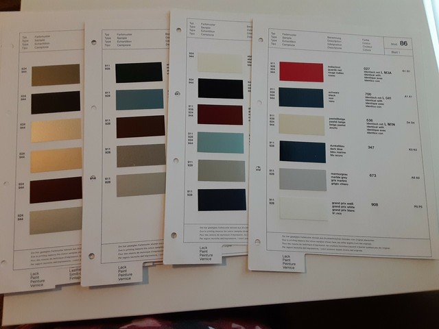 1986 Porsche color code and material sample chart NOS | eBay