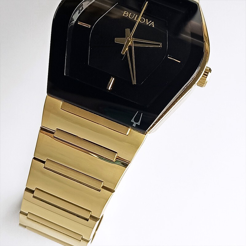 Bulova 97A164 Gemini Men Women 40mm Gold Bracelet & Black Dial Quartz ...