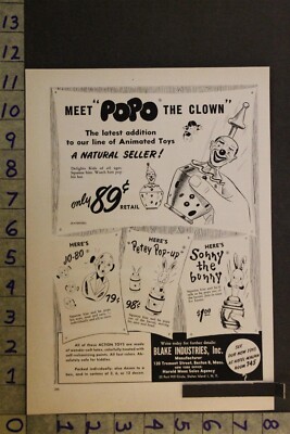 1953 TOY AD POPO CLOWN ANIMATED SQUEEZE POP JO-BO BLAKE INDUSTRIES ...
