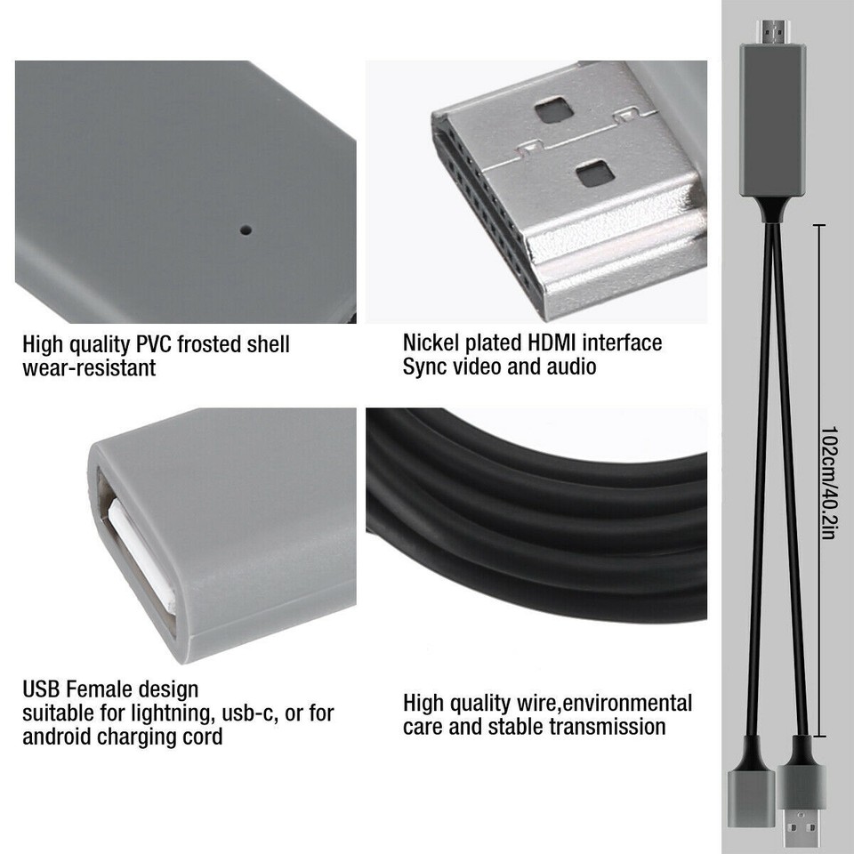 1080P HDMI Mirroring USB Cable Phone to TV Adapter For iPhone Samsung ...