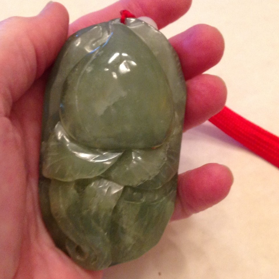 ~ Large Carved Jade Palm Stone Amulet Pendant - Unenhanced Natural ...
