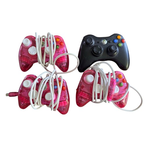 Lot of 4 Xbox 360 Controllers -3 Wired Pink Rock Candy + 1 Wireless ...