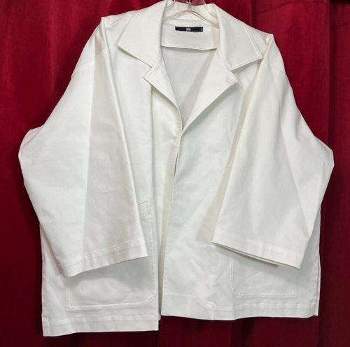 1X 2X Jarbo White Cotton Blend Artsy Top Open Jacket Boxy Drape ...