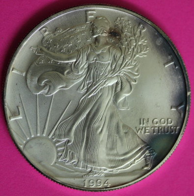 1994 Toned BU American Eagle Key Date Coin 1 Ounce .999 Silver Dollar ...