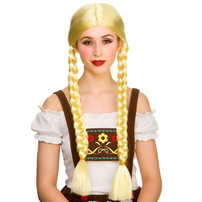 Ladies OKTOBERFEST BEER GIRL WIG Plaits Blonde Pigtail German Braids ...