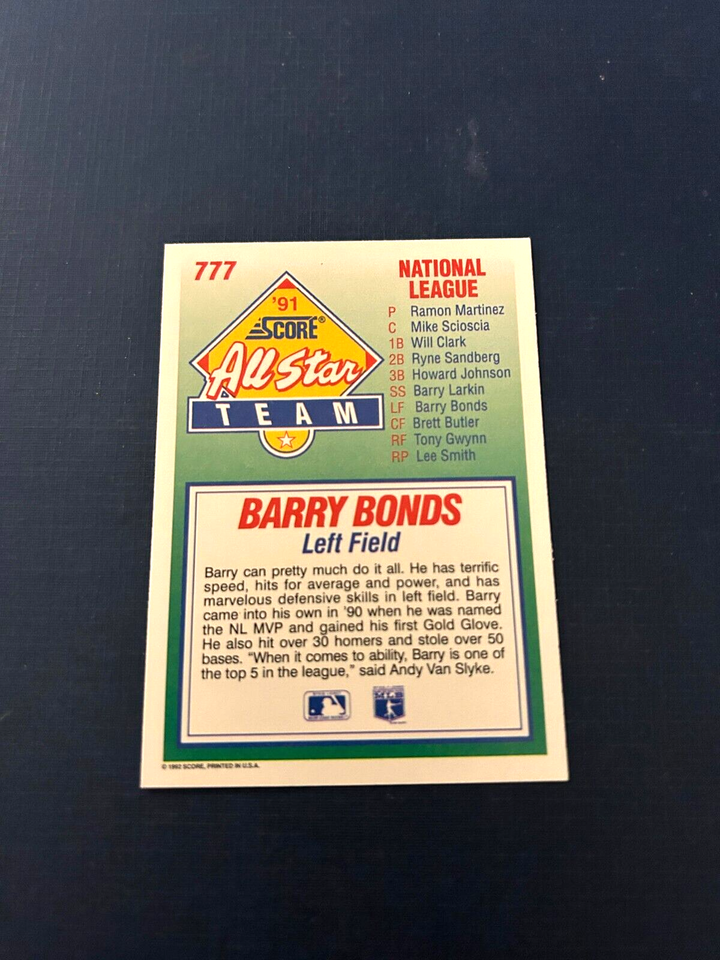 1992 Score Baseball Barry Bonds All Star #777 Factory Set Break NM-MT ...
