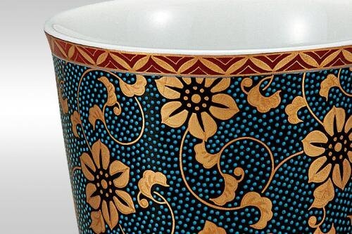 Soba Choko KUTANI YAKI WARE Japanese Sake Cup Blue Dot Aochibu Tessen ...