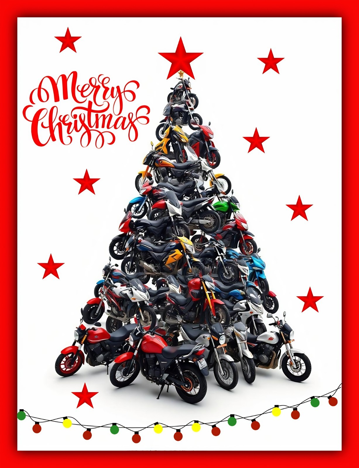 Motorbikes Christmas Tree Greeting Card Merry Xmas A5 Biker Biker Motor ...
