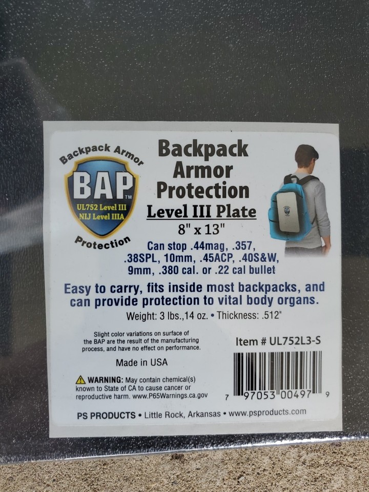 Bulletproof Backpack Insert Panel Shield Armor Level III IIIA | eBay