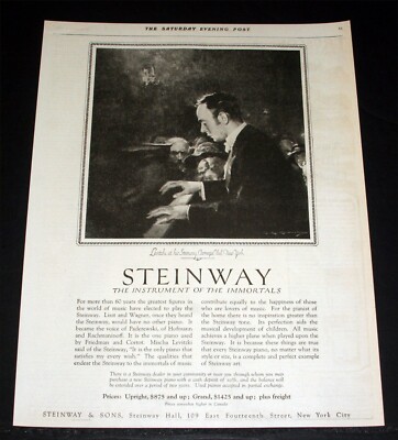 1923 OLD MAGAZINE PRINT AD, LEVITZKI IN CARNEGIE HALL AT HIS STEINWAY ...