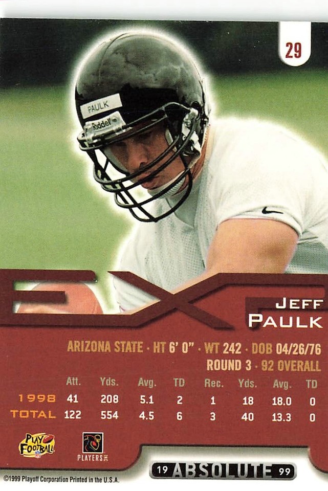 1999 Absolute EXP Football Card #29 Jeff Paulk Rookie | eBay