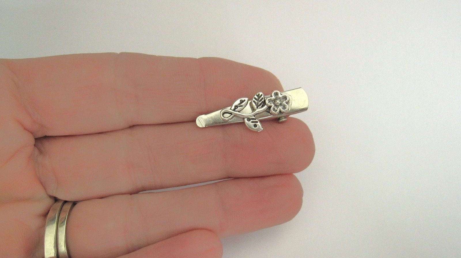 Set of 2 extra tiny small silver metal flower alligator hair clip for ...